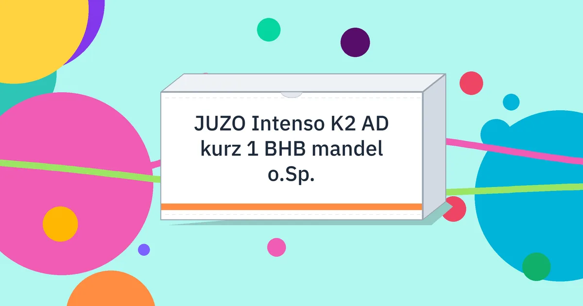 Symbolbild: Packung mit der Aufschrift JUZO Intenso K2 AD kurz 1 BHB mandel o.Sp. (PZN 18625120) – Verfügbarkeit und Bezug in Apotheken in Frankfurt am Main