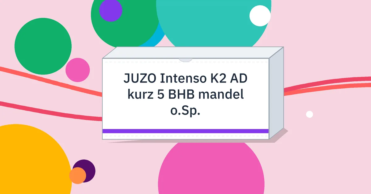 Symbolbild: Packung mit der Aufschrift JUZO Intenso K2 AD kurz 5 BHB mandel o.Sp. (PZN 18625195) – Verfügbarkeit und Bezug in Apotheken in Frankfurt am Main