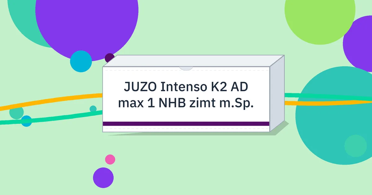 Symbolbild: Packung mit der Aufschrift JUZO Intenso K2 AD max 1 NHB zimt m.Sp. (PZN 18612643) – Verfügbarkeit und Bezug in Apotheken in Frankfurt am Main