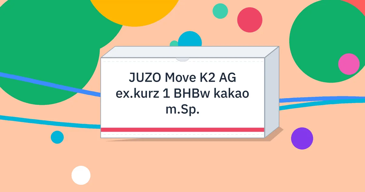 Symbolbild: Packung mit der Aufschrift JUZO Move K2 AG ex.kurz 1 BHBw kakao m.Sp. (PZN 18564016) – Verfügbarkeit und Bezug in Apotheken in Frankfurt am Main