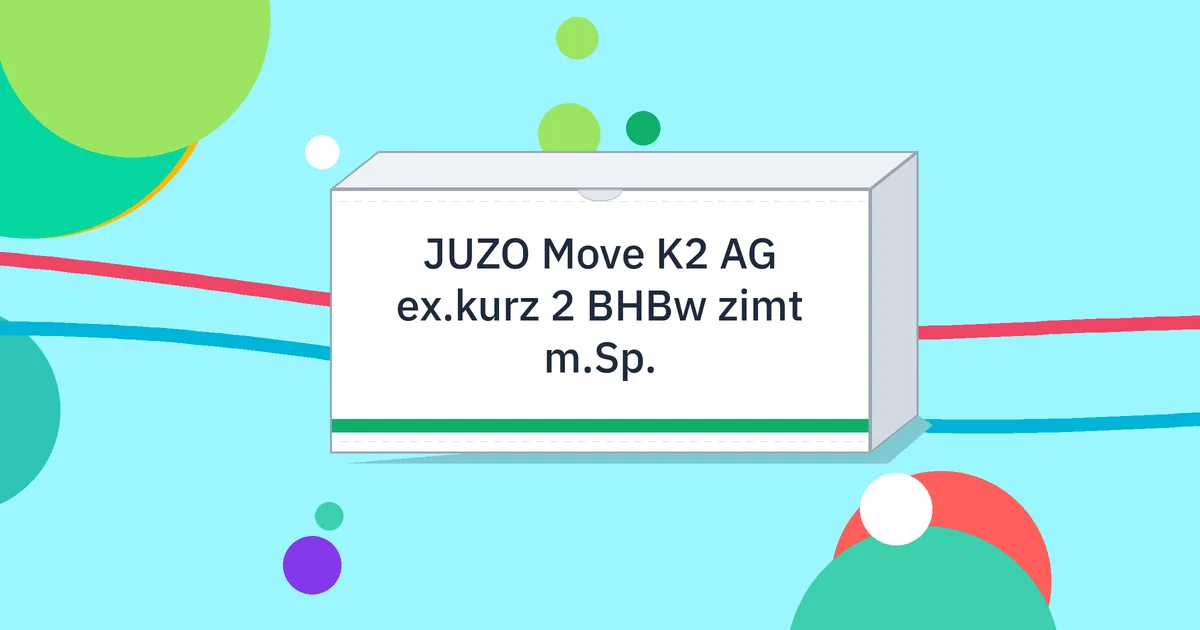 Symbolbild: Packung mit der Aufschrift JUZO Move K2 AG ex.kurz 2 BHBw zimt m.Sp. (PZN 18532306) – Verfügbarkeit und Bezug in Apotheken in Frankfurt am Main