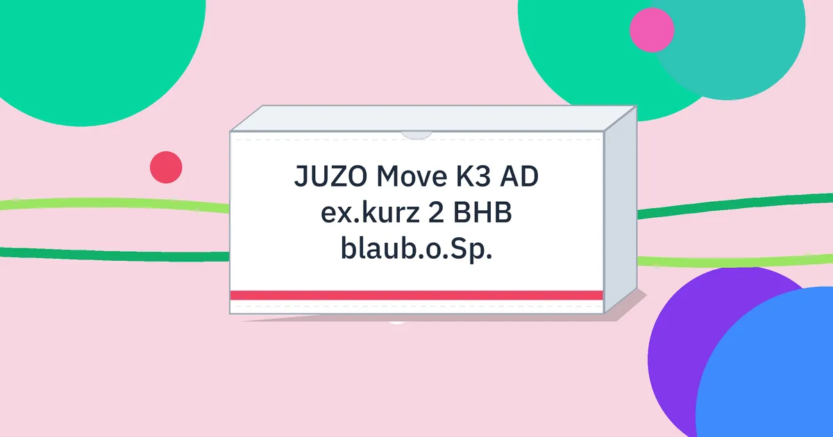 Symbolbild: Packung mit der Aufschrift JUZO Move K3 AD ex.kurz 2 BHB blaub.o.Sp. (PZN 18574233) – Verfügbarkeit und Bezug in Apotheken in Frankfurt am Main