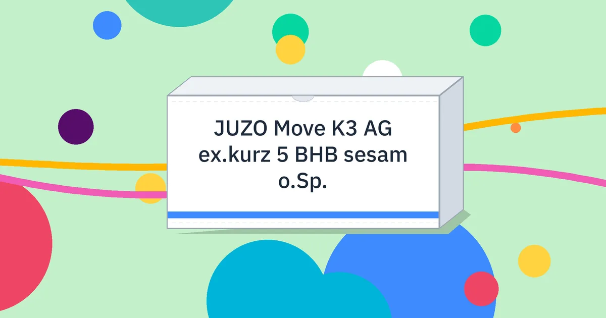 Symbolbild: Packung mit der Aufschrift JUZO Move K3 AG ex.kurz 5 BHB sesam o.Sp. (PZN 18585633) – Verfügbarkeit und Bezug in Apotheken in Frankfurt am Main