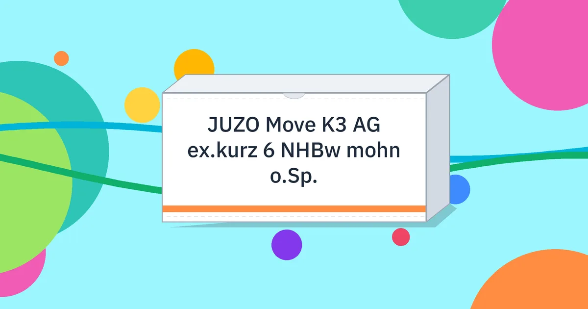 Symbolbild: Packung mit der Aufschrift JUZO Move K3 AG ex.kurz 6 NHBw mohn o.Sp. (PZN 18596364) – Verfügbarkeit und Bezug in Apotheken in Frankfurt am Main