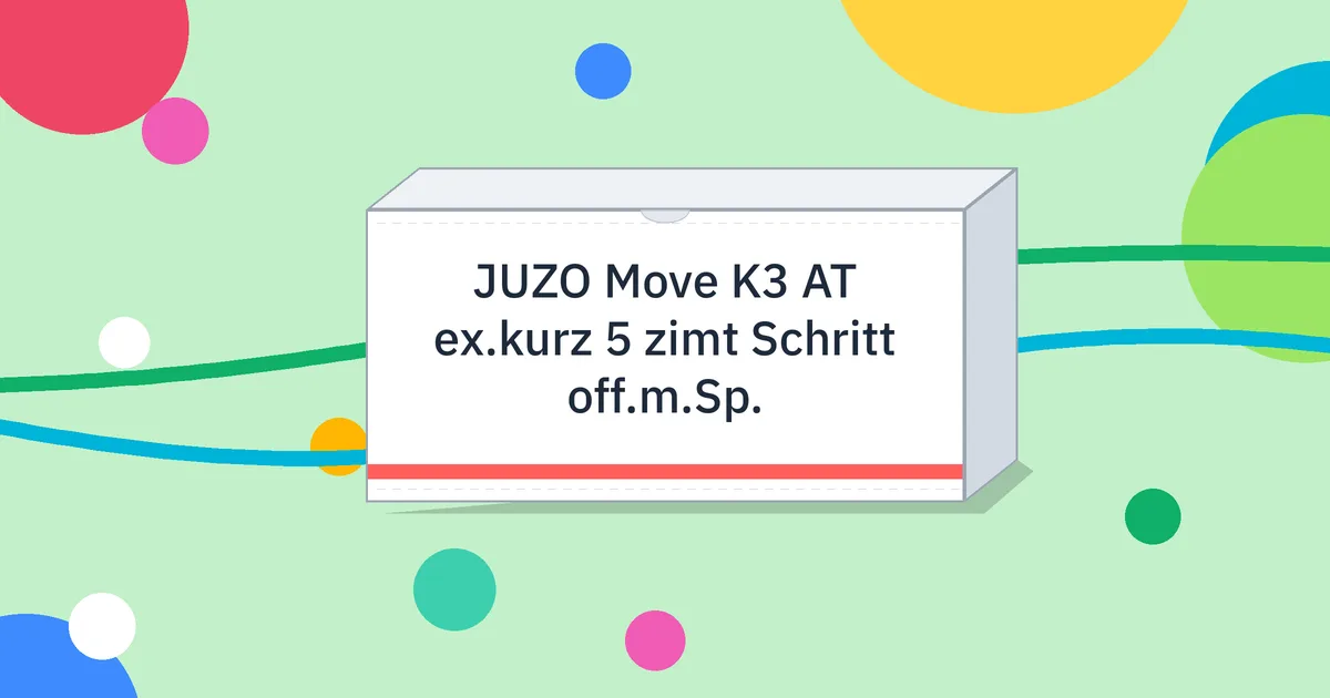Symbolbild: Packung mit der Aufschrift JUZO Move K3 AT ex.kurz 5 zimt Schritt off.m.Sp. (PZN 20680505) – Verfügbarkeit und Bezug in Apotheken in Frankfurt am Main
