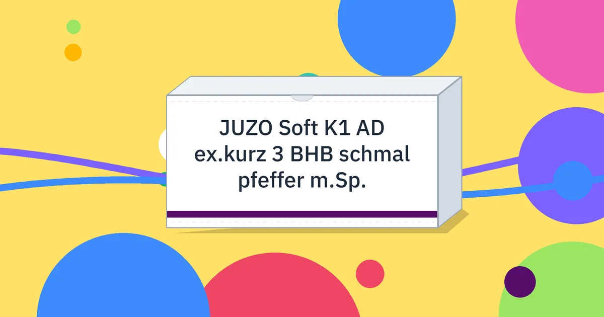 Symbolbild: Packung mit der Aufschrift JUZO Soft K1 AD ex.kurz 3 BHB schmal pfeffer m.Sp. (PZN 15462189) – Verfügbarkeit und Bezug in Apotheken in Frankfurt am Main