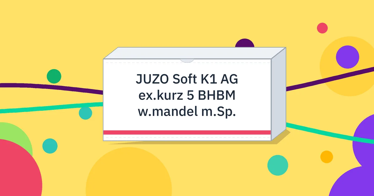 Symbolbild: Packung mit der Aufschrift JUZO Soft K1 AG ex.kurz 5 BHBM w.mandel m.Sp. (PZN 14864402) – Verfügbarkeit und Bezug in Apotheken in Frankfurt am Main