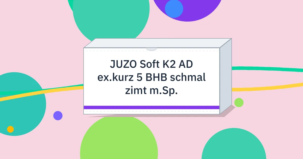 Symbolbild: Packung mit der Aufschrift JUZO Soft K2 AD ex.kurz 5 BHB schmal zimt m.Sp. (PZN 15466299) – Verfügbarkeit und Bezug in Apotheken in Frankfurt am Main