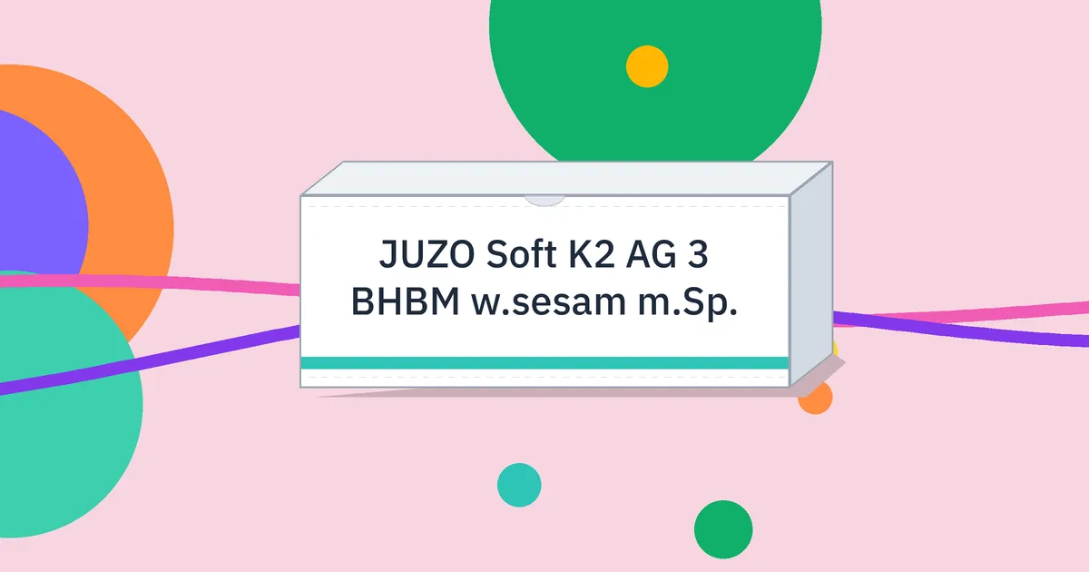 Symbolbild: Packung mit der Aufschrift JUZO Soft K2 AG 3 BHBM w.sesam m.Sp. (PZN 14866826) – Verfügbarkeit und Bezug in Apotheken in Frankfurt am Main