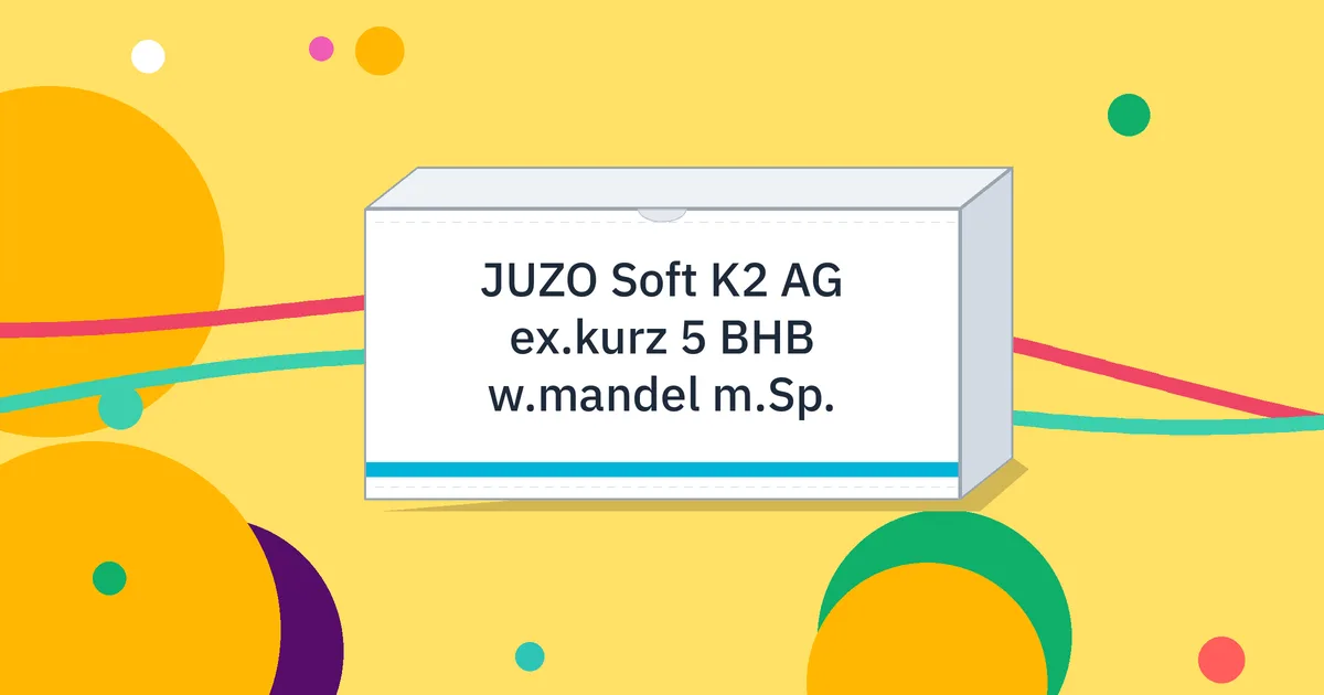 Symbolbild: Packung mit der Aufschrift JUZO Soft K2 AG ex.kurz 5 BHB w.mandel m.Sp. (PZN 14843564) – Verfügbarkeit und Bezug in Apotheken in Frankfurt am Main