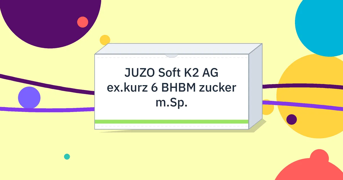 Symbolbild: Packung mit der Aufschrift JUZO Soft K2 AG ex.kurz 6 BHBM zucker m.Sp. (PZN 14860031) – Verfügbarkeit und Bezug in Apotheken in Frankfurt am Main