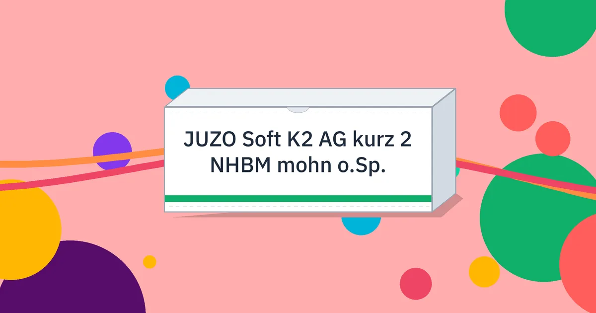 Symbolbild: Packung mit der Aufschrift JUZO Soft K2 AG kurz 2 NHBM mohn o.Sp. (PZN 14997505) – Verfügbarkeit und Bezug in Apotheken in Frankfurt am Main