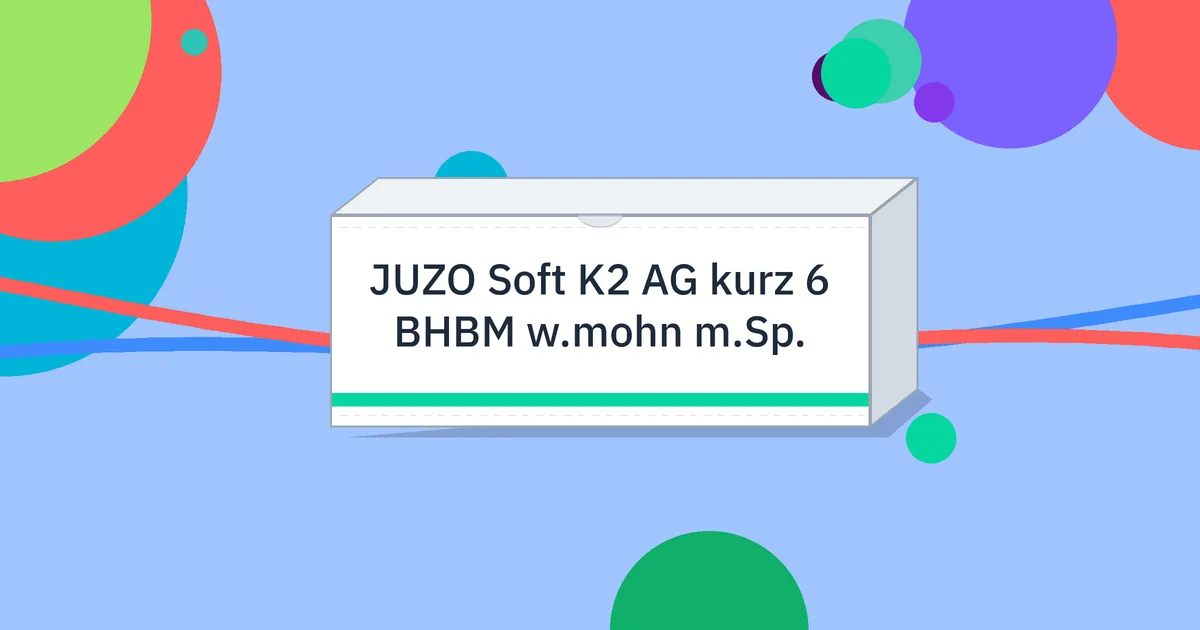 Symbolbild: Packung mit der Aufschrift JUZO Soft K2 AG kurz 6 BHBM w.mohn m.Sp. (PZN 14867777) – Verfügbarkeit und Bezug in Apotheken in Frankfurt am Main