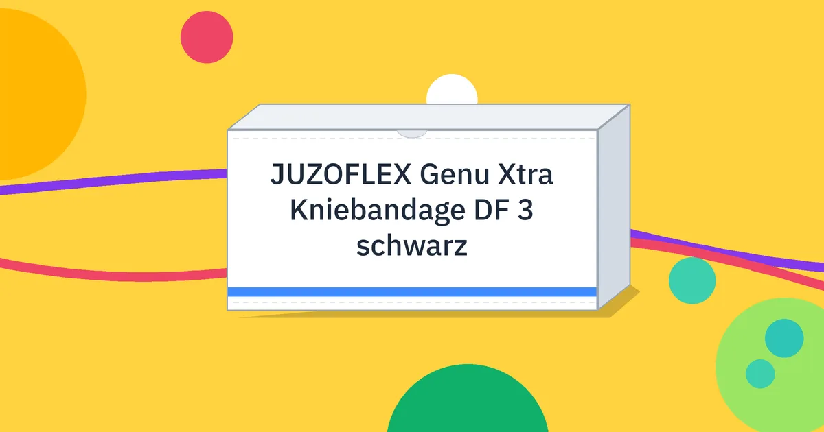 Symbolbild: Packung mit der Aufschrift JUZOFLEX Genu Xtra Kniebandage DF 3 schwarz (PZN 16497505) – Verfügbarkeit und Bezug in Apotheken in Frankfurt am Main