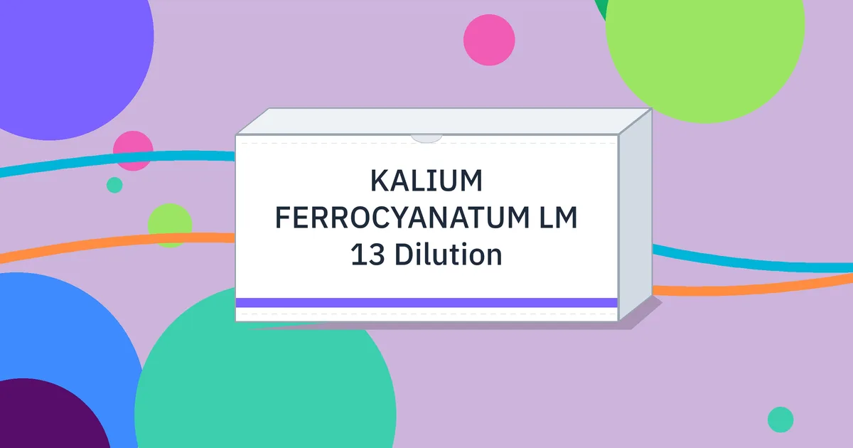 Symbolbild: Packung mit der Aufschrift KALIUM FERROCYANATUM LM 13 Dilution (PZN 12921030) – Verfügbarkeit und Bezug in Apotheken in Frankfurt am Main