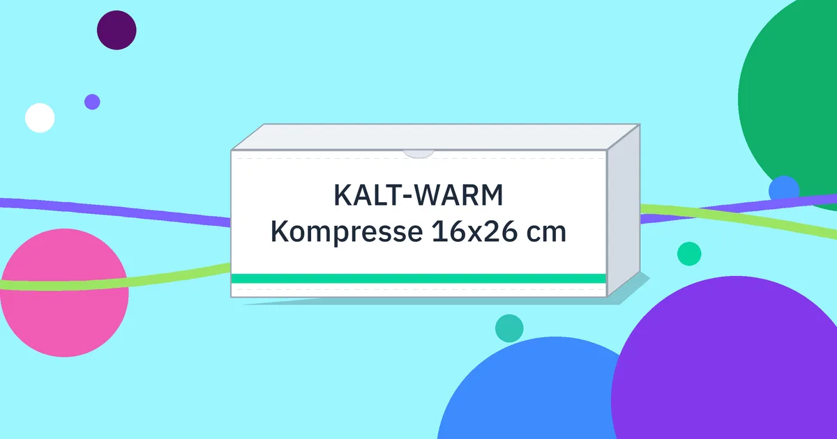 Symbolbild: Packung mit der Aufschrift KALT-WARM Kompresse 16x26 cm (PZN 07485182) – Verfügbarkeit und Bezug in Apotheken in Frankfurt am Main