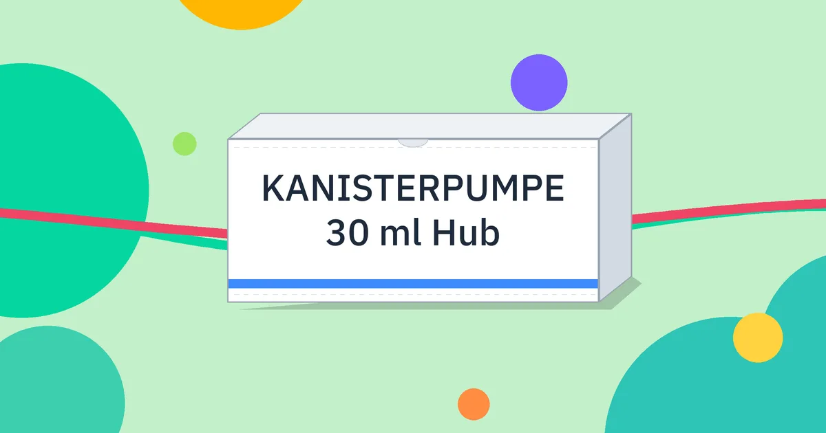 Symbolbild: Packung mit der Aufschrift KANISTERPUMPE 30 ml Hub (PZN 02236681) – Verfügbarkeit und Bezug in Apotheken in Frankfurt am Main