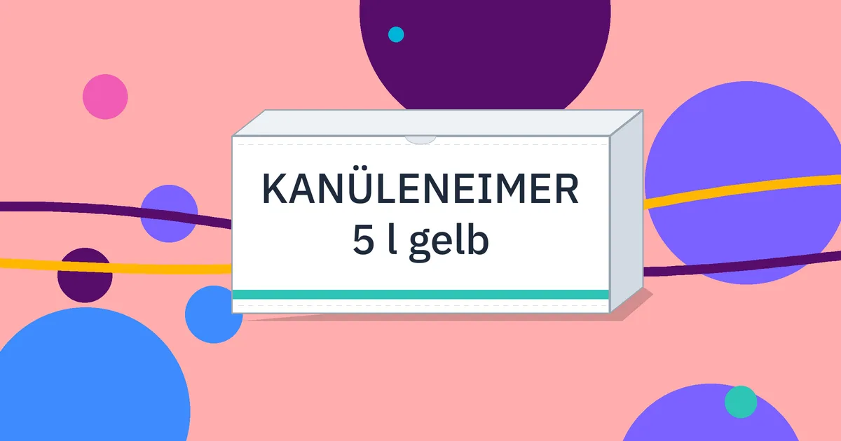 Symbolbild: Packung mit der Aufschrift KANÜLENEIMER 5 l gelb (PZN 00776410) – Verfügbarkeit und Bezug in Apotheken in Frankfurt am Main
