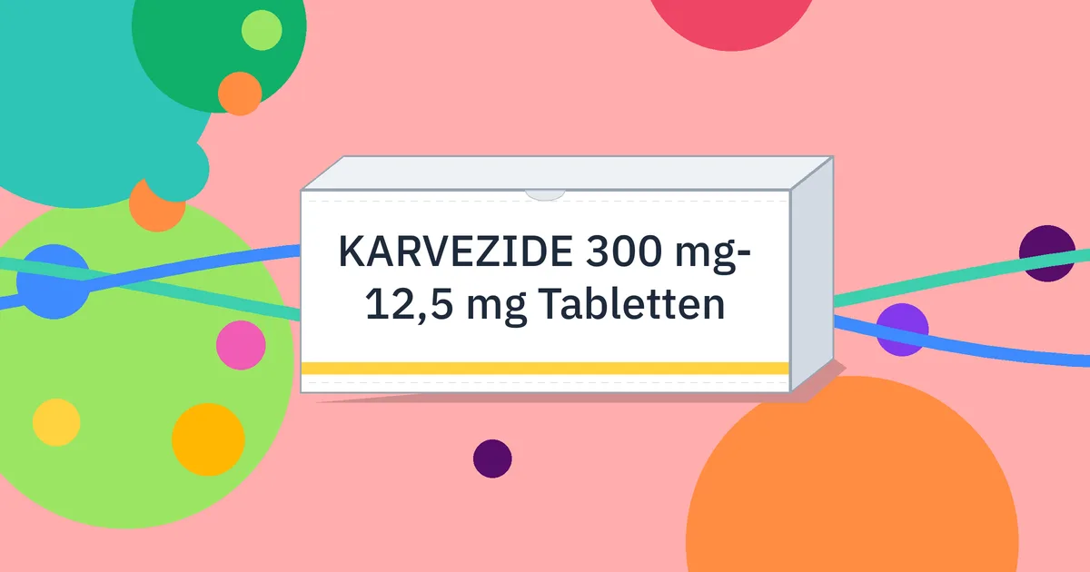 Symbolbild: Packung mit der Aufschrift KARVEZIDE 300 mg-12,5 mg Tabletten (PZN 16397761) – Verfügbarkeit und Bezug in Apotheken in Frankfurt am Main