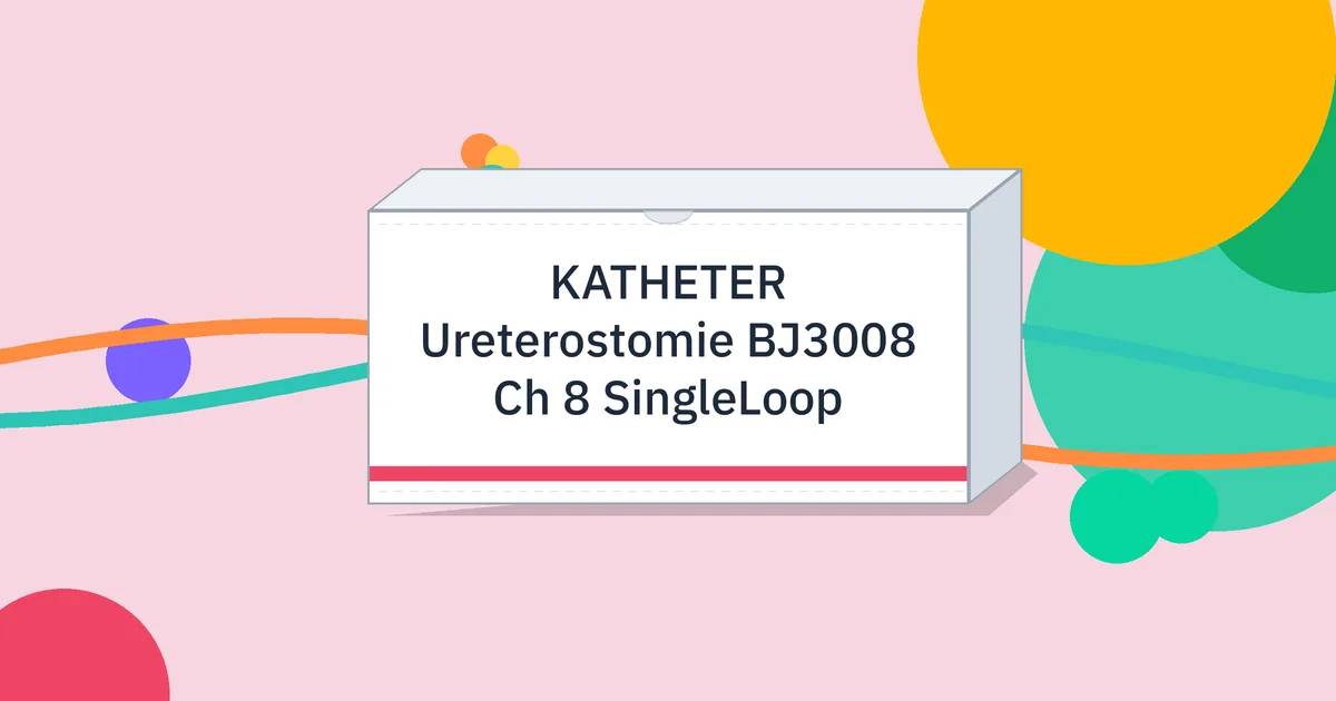 Symbolbild: Packung mit der Aufschrift KATHETER Ureterostomie BJ3008 Ch 8 SingleLoop (PZN 00513165) – Verfügbarkeit und Bezug in Apotheken in Frankfurt am Main