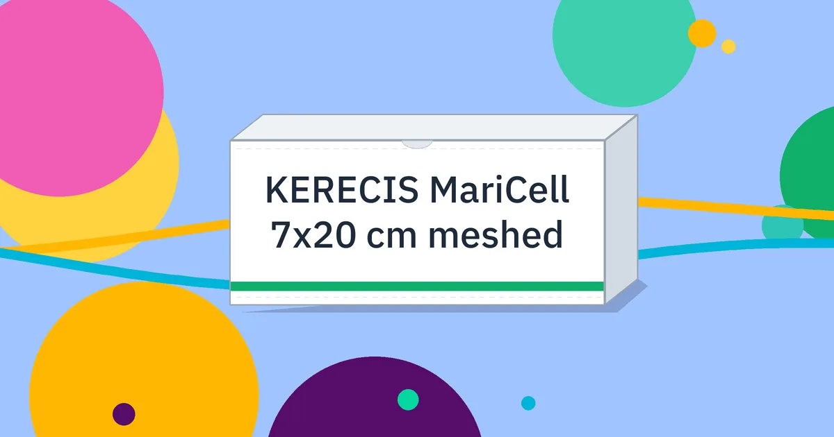 Symbolbild: Packung mit der Aufschrift KERECIS MariCell 7x20 cm meshed (PZN 20521445) – Verfügbarkeit und Bezug in Apotheken in Frankfurt am Main
