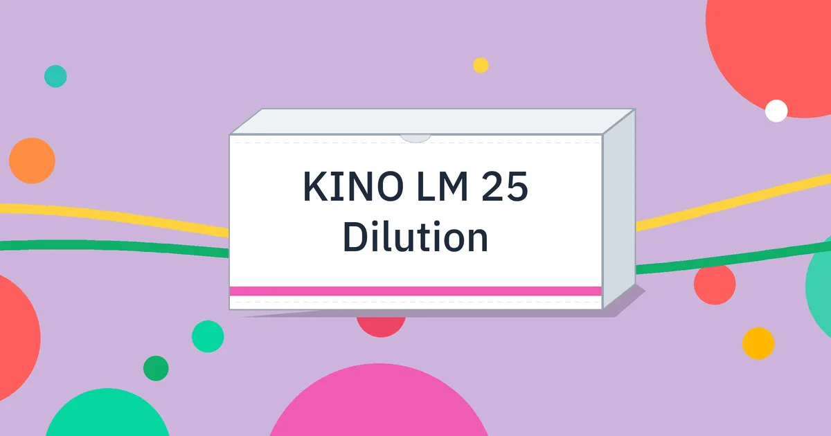 Symbolbild: Packung mit der Aufschrift KINO LM 25 Dilution (PZN 13518655) – Verfügbarkeit und Bezug in Apotheken in Frankfurt am Main