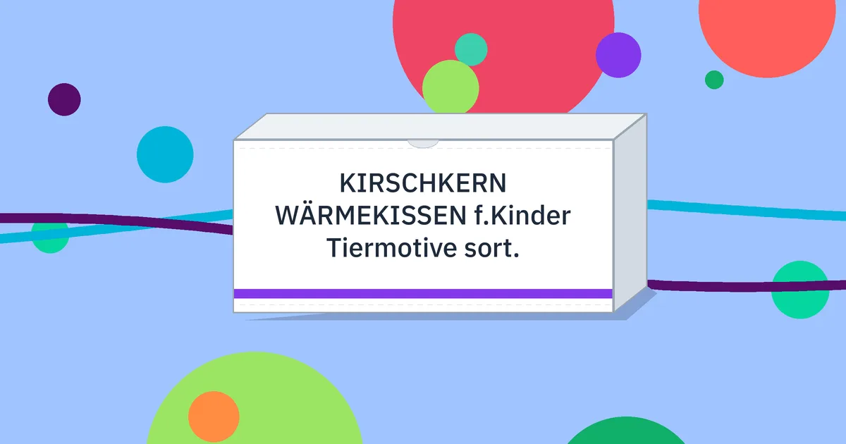 Symbolbild: Packung mit der Aufschrift KIRSCHKERN WÄRMEKISSEN f.Kinder Tiermotive sort. (PZN 07560653) – Verfügbarkeit und Bezug in Apotheken in Frankfurt am Main
