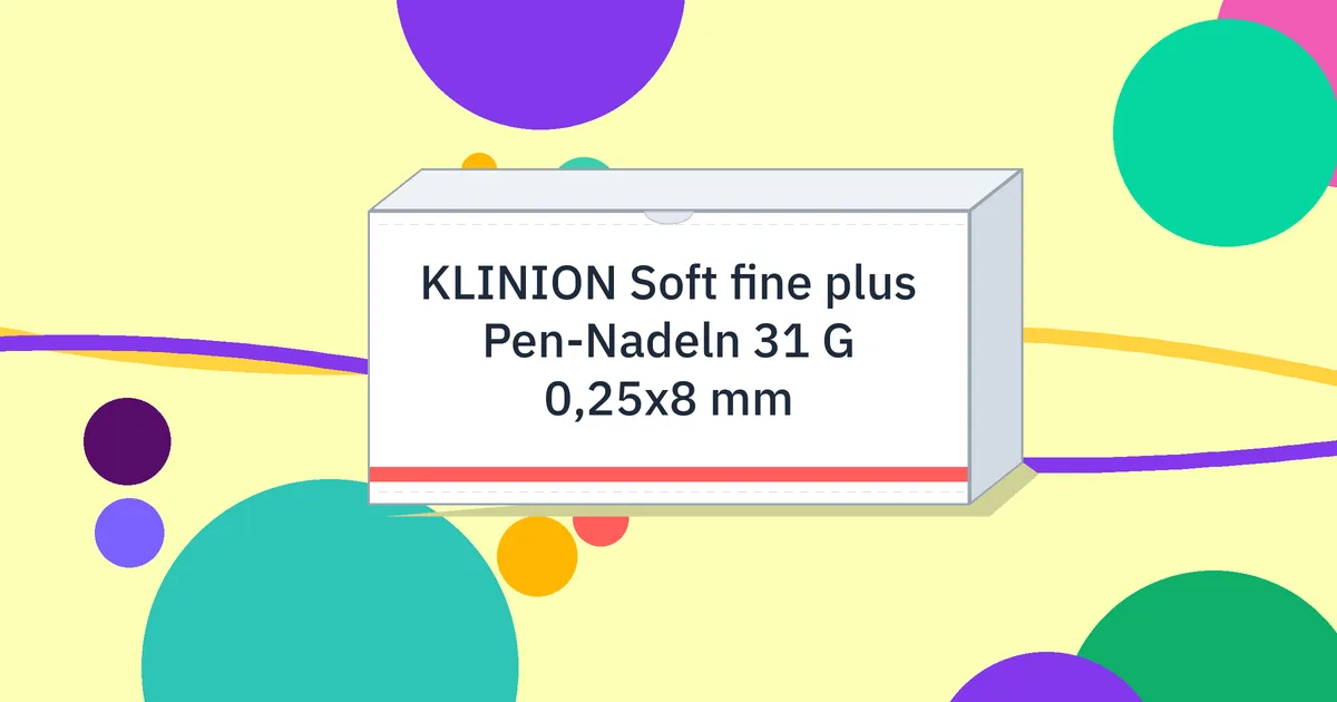 Symbolbild: Packung mit der Aufschrift KLINION Soft fine plus Pen-Nadeln 31 G 0,25x8 mm (PZN 17971469) – Verfügbarkeit und Bezug in Apotheken in Frankfurt am Main
