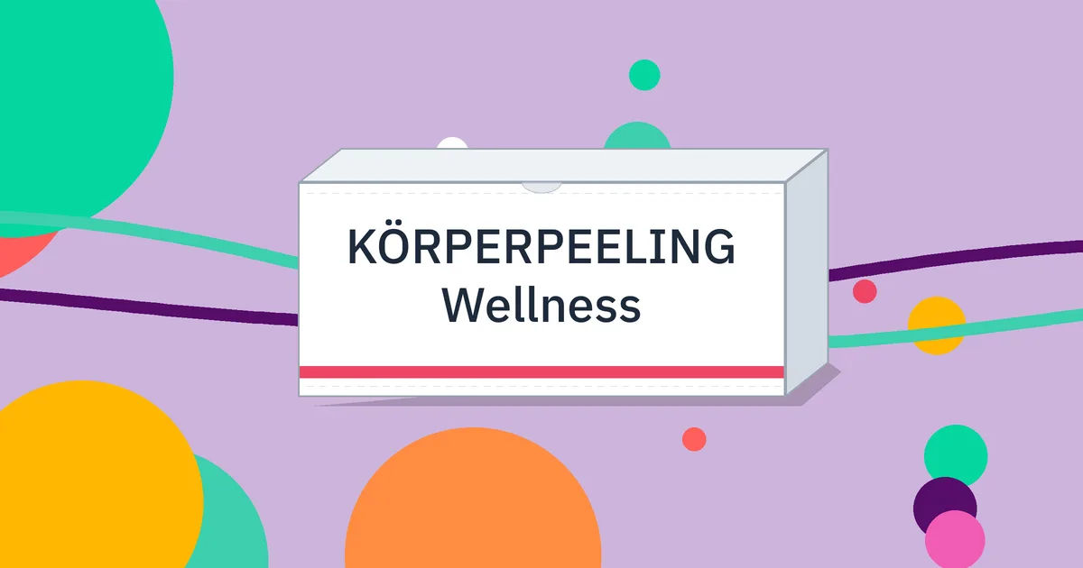 Symbolbild: Packung mit der Aufschrift KÖRPERPEELING Wellness (PZN 20837740) – Verfügbarkeit und Bezug in Apotheken in Frankfurt am Main