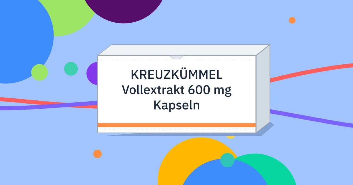 Symbolbild: Packung mit der Aufschrift KREUZKÜMMEL Vollextrakt 600 mg Kapseln (PZN 13418758) – Verfügbarkeit und Bezug in Apotheken in Frankfurt am Main