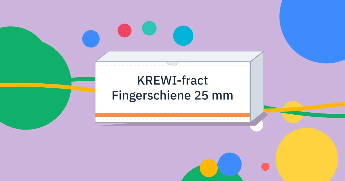 Symbolbild: Packung mit der Aufschrift KREWI-fract Fingerschiene 25 mm (PZN 17300321) – Verfügbarkeit und Bezug in Apotheken in Frankfurt am Main
