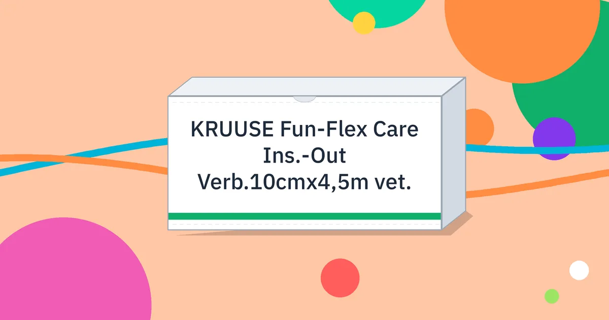 Symbolbild: Packung mit der Aufschrift KRUUSE Fun-Flex Care Ins.-Out Verb.10cmx4,5m vet. (PZN 18443324) – Verfügbarkeit und Bezug in Apotheken in Frankfurt am Main