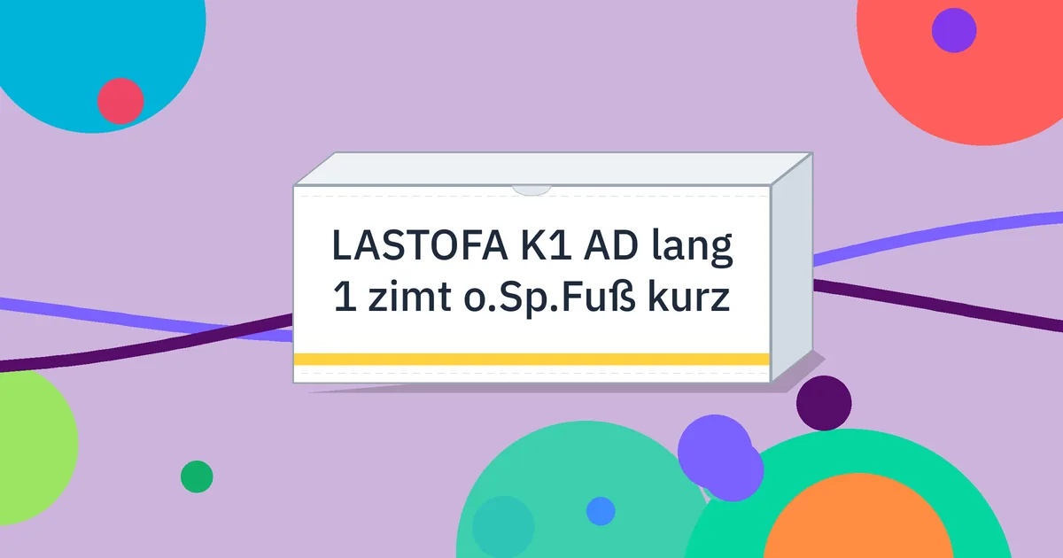 Symbolbild: Packung mit der Aufschrift LASTOFA K1 AD lang 1 zimt o.Sp.Fuß kurz (PZN 13786255) – Verfügbarkeit und Bezug in Apotheken in Frankfurt am Main