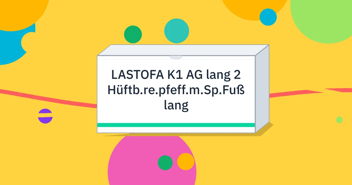 Symbolbild: Packung mit der Aufschrift LASTOFA K1 AG lang 2 Hüftb.re.pfeff.m.Sp.Fuß lang (PZN 13797856) – Verfügbarkeit und Bezug in Apotheken in Frankfurt am Main