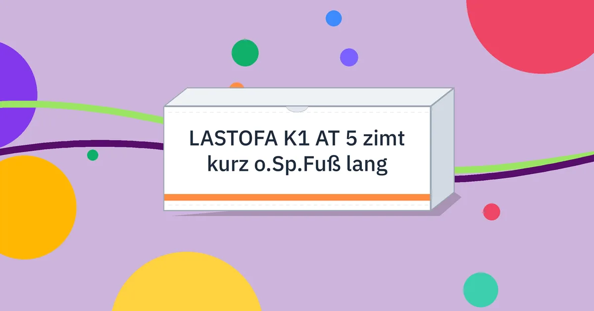 Symbolbild: Packung mit der Aufschrift LASTOFA K1 AT 5 zimt kurz o.Sp.Fuß lang (PZN 14151139) – Verfügbarkeit und Bezug in Apotheken in Frankfurt am Main