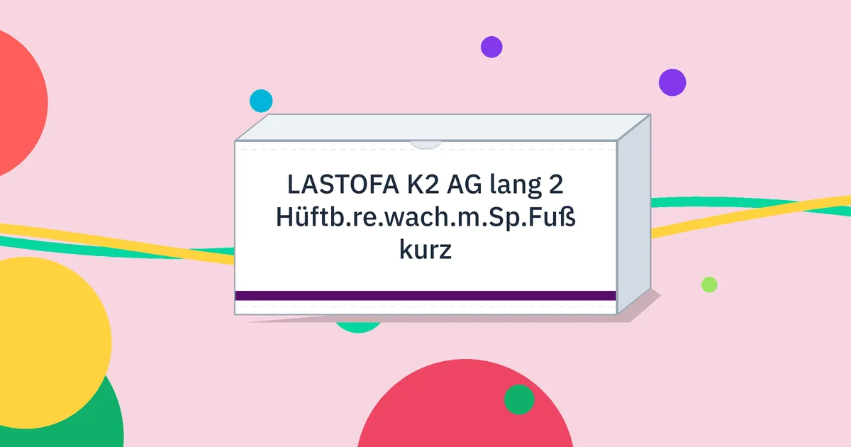 Symbolbild: Packung mit der Aufschrift LASTOFA K2 AG lang 2 Hüftb.re.wach.m.Sp.Fuß kurz (PZN 13810841) – Verfügbarkeit und Bezug in Apotheken in Frankfurt am Main