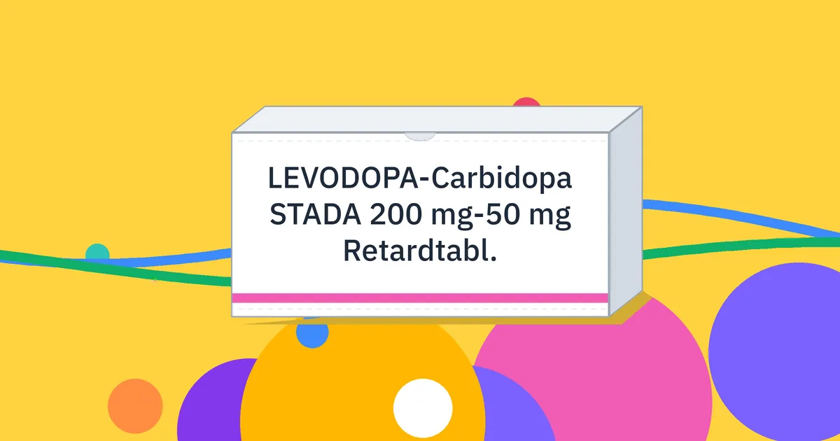 Symbolbild: Packung mit der Aufschrift LEVODOPA-Carbidopa STADA 200 mg-50 mg Retardtabl. (PZN 03931868) – Verfügbarkeit und Bezug in Apotheken in Frankfurt am Main