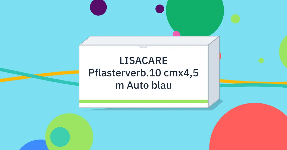 Symbolbild: Packung mit der Aufschrift LISACARE Pflasterverb.10 cmx4,5 m Auto blau (PZN 17893315) – Verfügbarkeit und Bezug in Apotheken in Frankfurt am Main