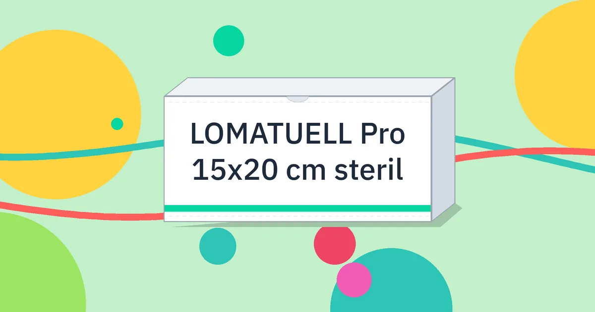 Symbolbild: Packung mit der Aufschrift LOMATUELL Pro 15x20 cm steril (PZN 20543748) – Verfügbarkeit und Bezug in Apotheken in Frankfurt am Main