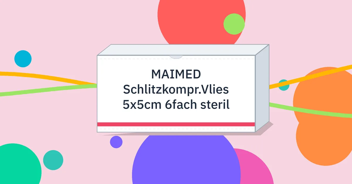 Symbolbild: Packung mit der Aufschrift MAIMED Schlitzkompr.Vlies 5x5cm 6fach steril (PZN 02299902) – Verfügbarkeit und Bezug in Apotheken in Frankfurt am Main