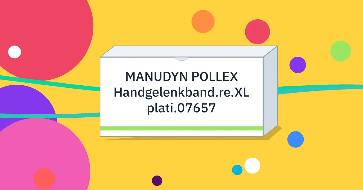 Symbolbild: Packung mit der Aufschrift MANUDYN POLLEX Handgelenkband.re.XL plati.07657 (PZN 13986244) – Verfügbarkeit und Bezug in Apotheken in Frankfurt am Main