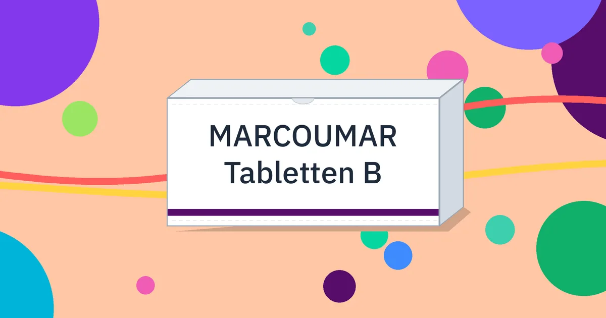 Symbolbild: Packung mit der Aufschrift MARCOUMAR Tabletten B (PZN 03352202) – Verfügbarkeit und Bezug in Apotheken in Frankfurt am Main