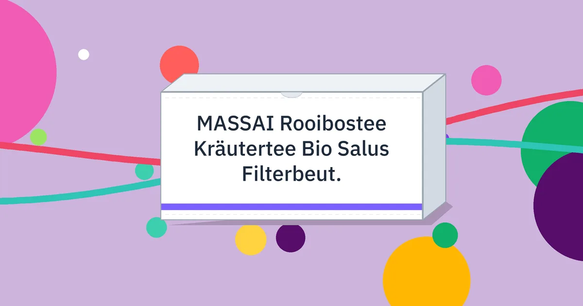 Symbolbild: Packung mit der Aufschrift MASSAI Rooibostee Kräutertee Bio Salus Filterbeut. (PZN 07618660) – Verfügbarkeit und Bezug in Apotheken in Frankfurt am Main