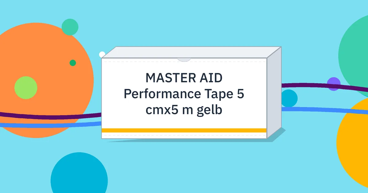 Symbolbild: Packung mit der Aufschrift MASTER AID Performance Tape 5 cmx5 m gelb (PZN 11598383) – Verfügbarkeit und Bezug in Apotheken in Frankfurt am Main