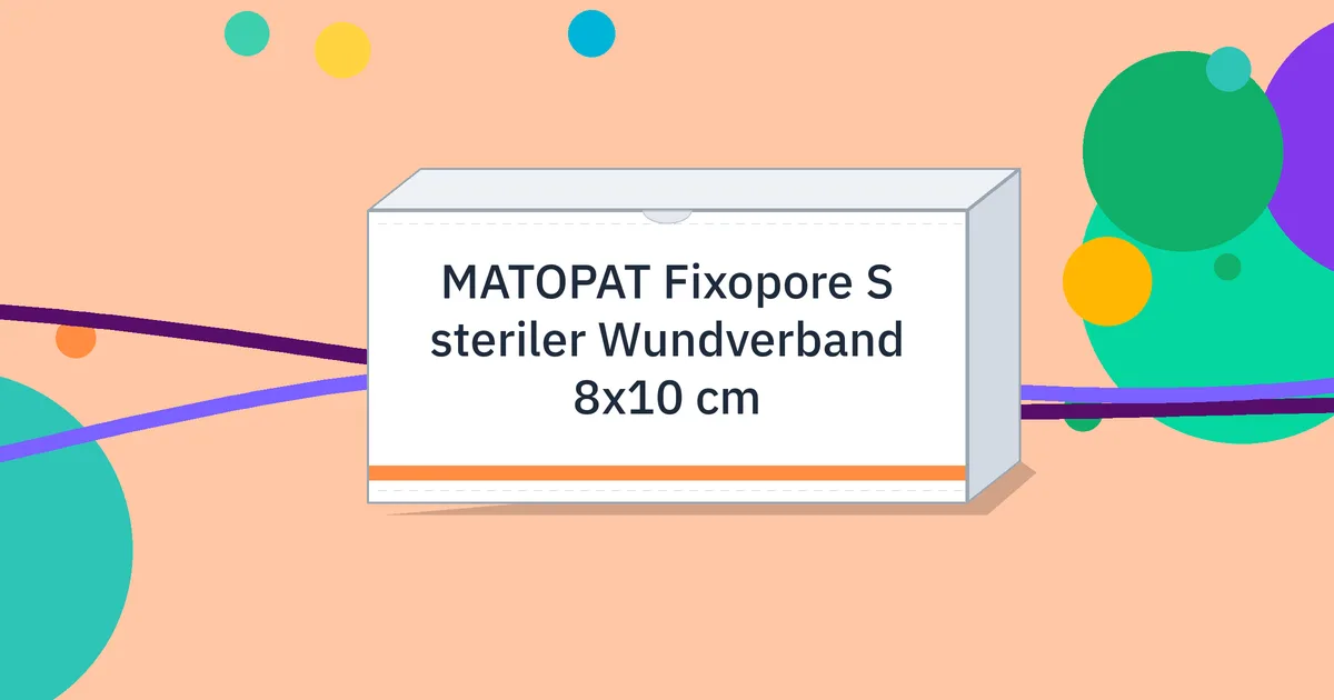 Symbolbild: Packung mit der Aufschrift MATOPAT Fixopore S steriler Wundverband 8x10 cm (PZN 14401530) – Verfügbarkeit und Bezug in Apotheken in Frankfurt am Main