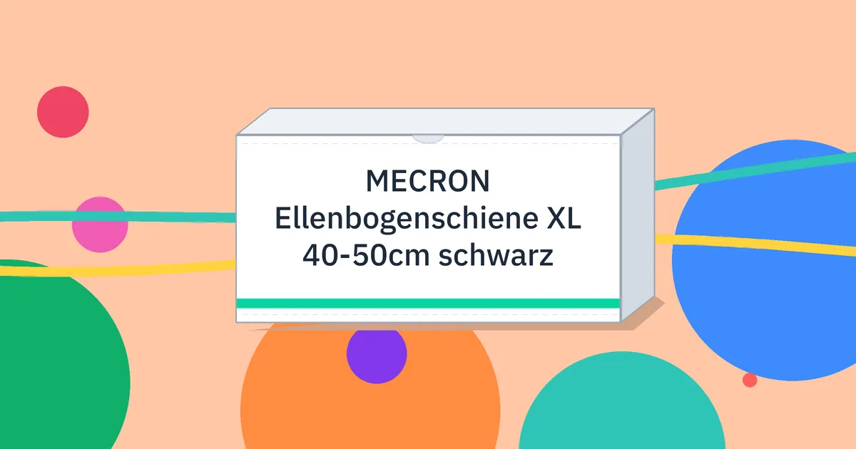 Symbolbild: Packung mit der Aufschrift MECRON Ellenbogenschiene XL 40-50cm schwarz (PZN 14240570) – Verfügbarkeit und Bezug in Apotheken in Frankfurt am Main