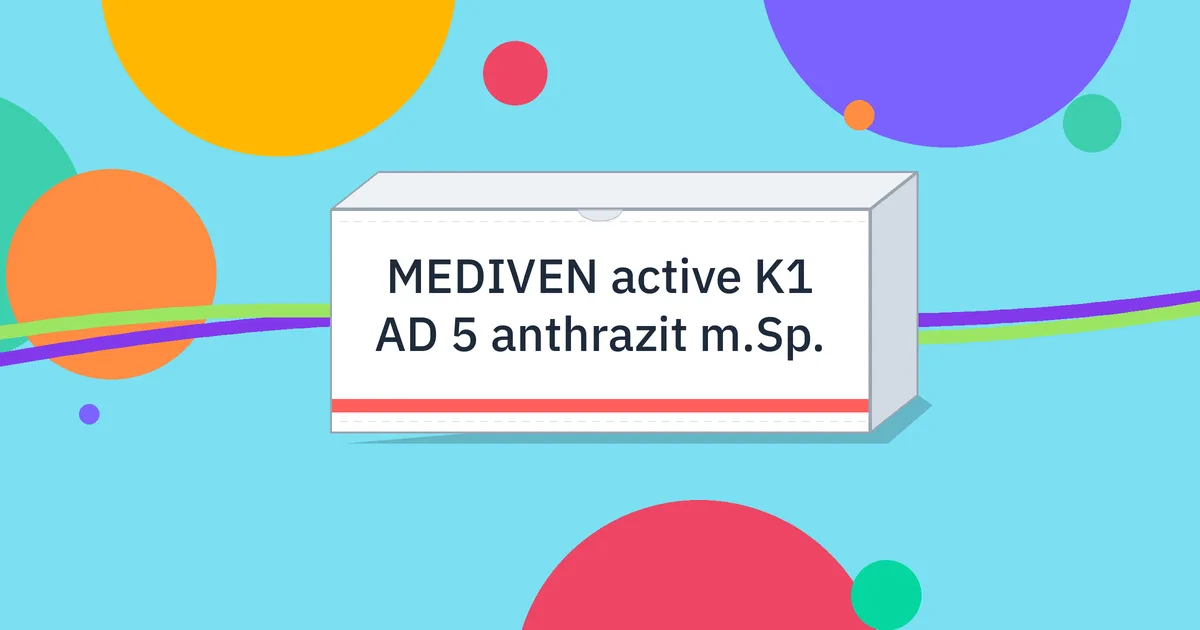 Symbolbild: Packung mit der Aufschrift MEDIVEN active K1 AD 5 anthrazit m.Sp. (PZN 14553010) – Verfügbarkeit und Bezug in Apotheken in Frankfurt am Main