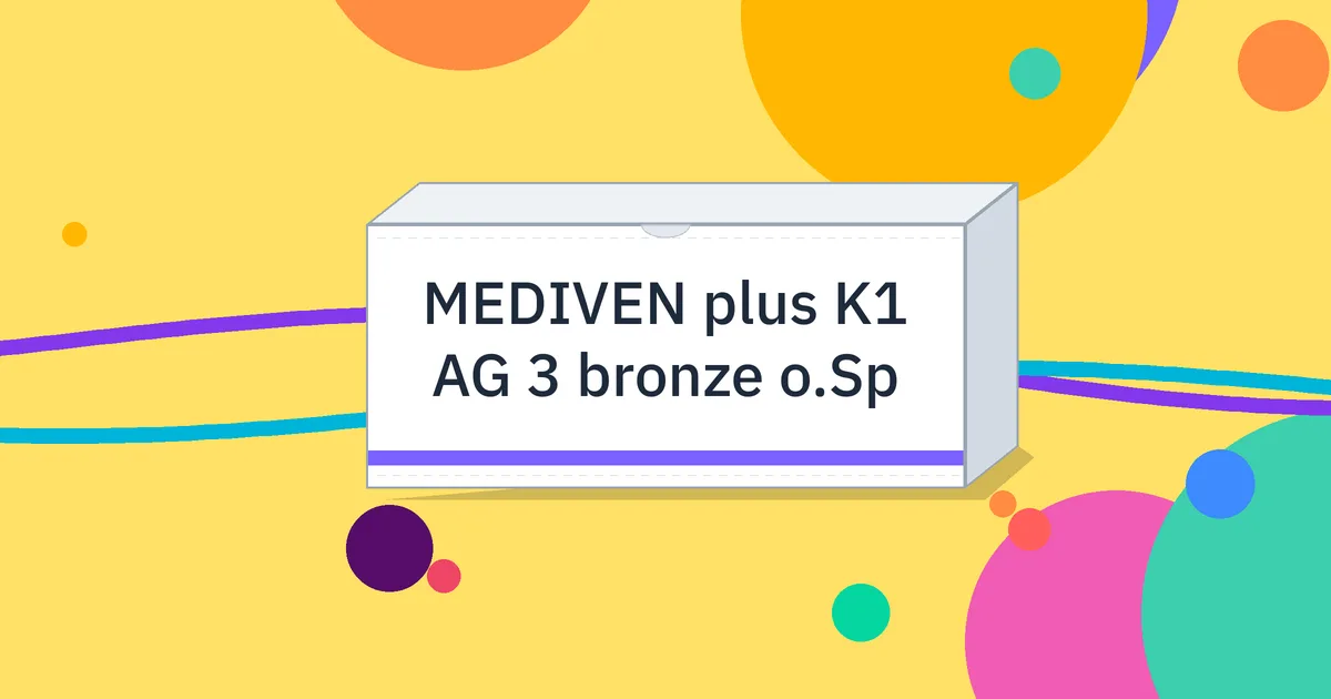 Symbolbild: Packung mit der Aufschrift MEDIVEN plus K1 AG 3 bronze o.Sp (PZN 15056495) – Verfügbarkeit und Bezug in Apotheken in Frankfurt am Main