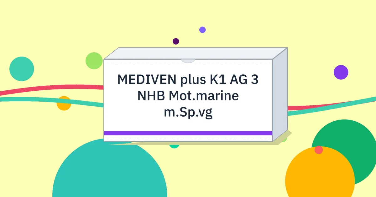 Symbolbild: Packung mit der Aufschrift MEDIVEN plus K1 AG 3 NHB Mot.marine m.Sp.vg (PZN 15916466) – Verfügbarkeit und Bezug in Apotheken in Frankfurt am Main