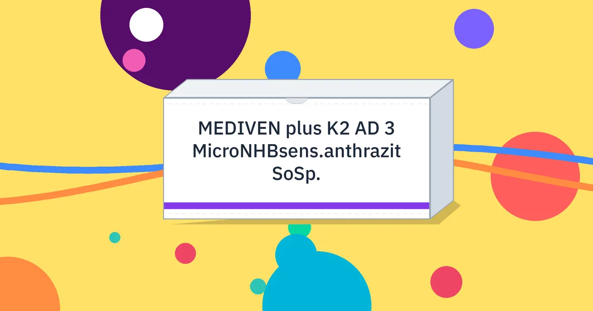 Symbolbild: Packung mit der Aufschrift MEDIVEN plus K2 AD 3 MicroNHBsens.anthrazit SoSp. (PZN 15932241) – Verfügbarkeit und Bezug in Apotheken in Frankfurt am Main